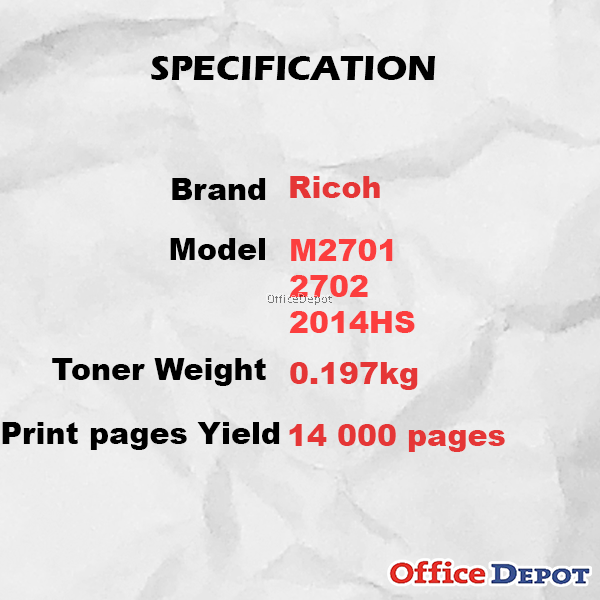 Toner Black Ricoh M2701 Genuine 842136