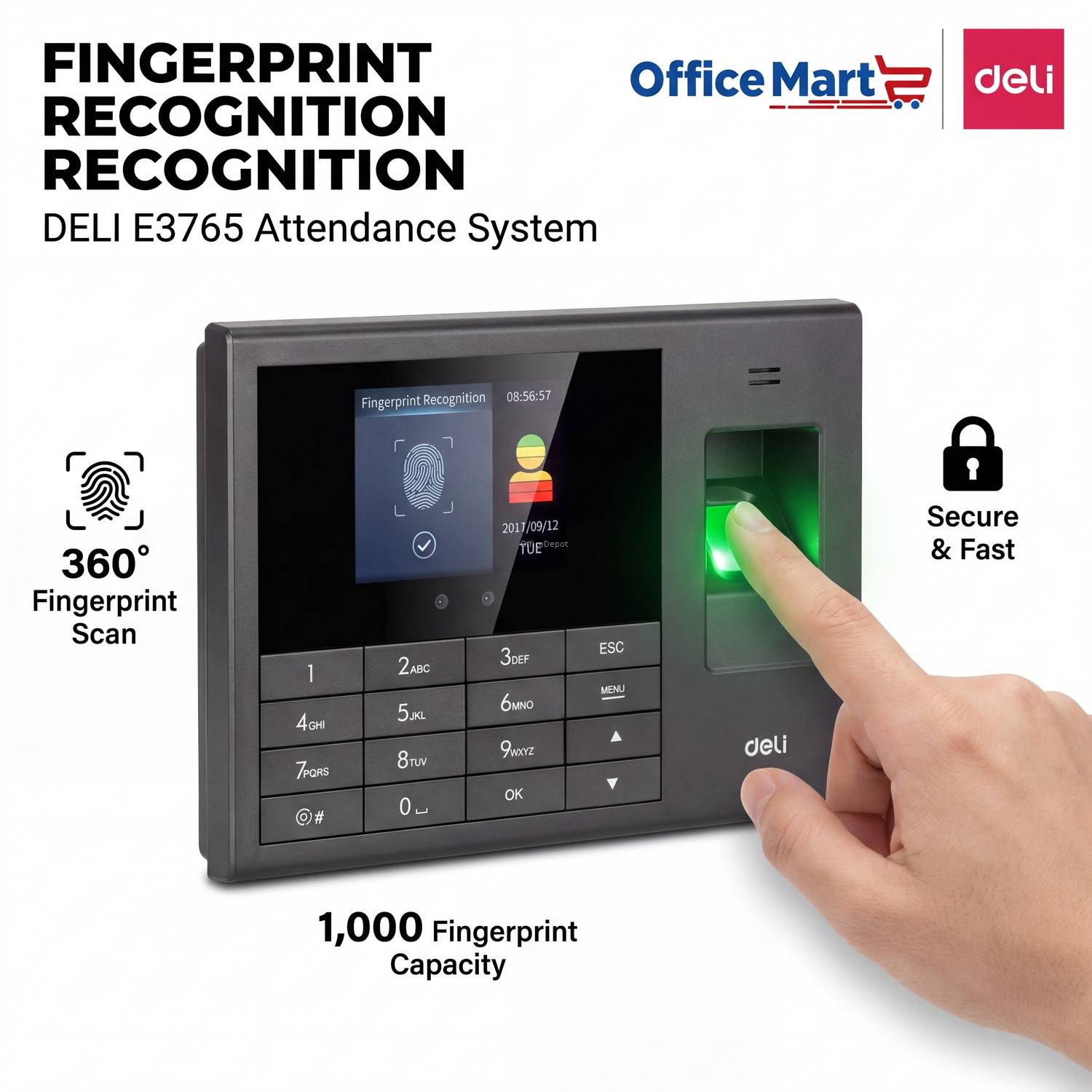 Deli E3765 Face Recognition & Fingerprint Attendance Machine | Office ...